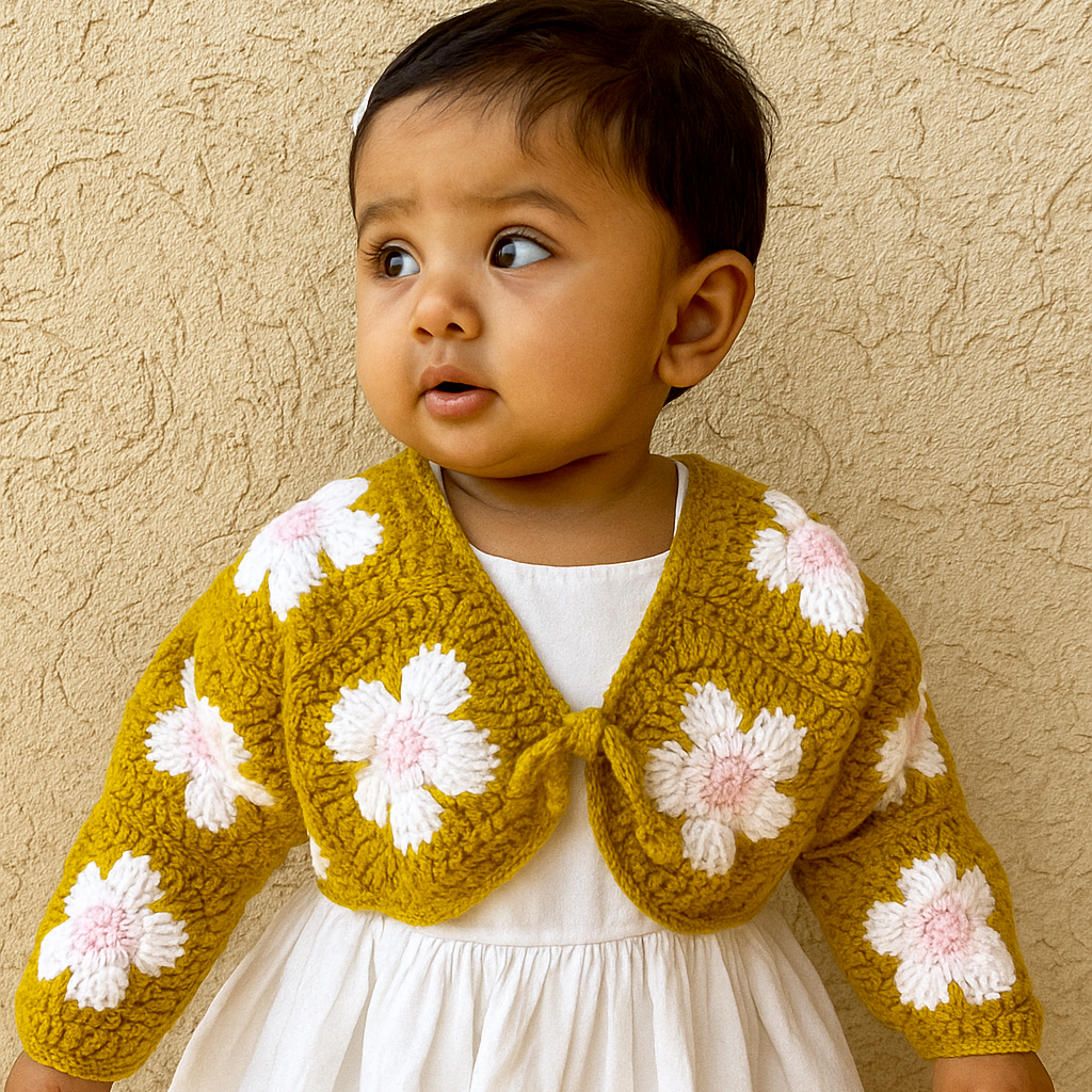 Floral Crochet Baby Shrug | Handmade Cropped Cardigan for 1-Year-Old ...